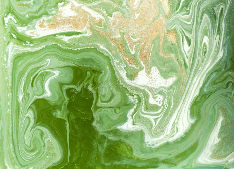 Marbled Green and Golden Abstract Background. Liquid Marble Pattern ...