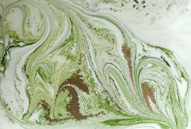 Marbled Green and Golden Abstract Background. Liquid Marble Pattern ...