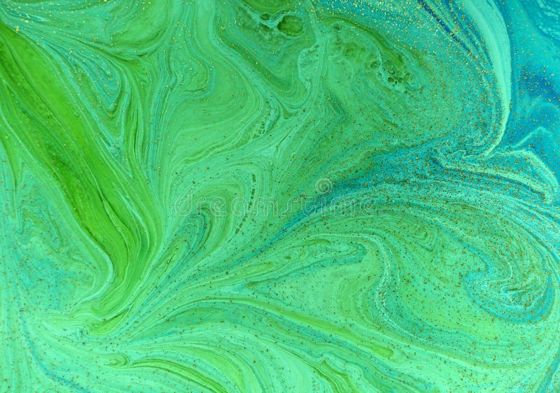 Marbled Green and Golden Abstract Background. Liquid Marble Pattern ...