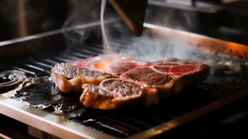 The Process of Cooking a Piece of Marbled Meat Stock Illustration ...
