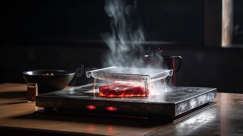 The Process of Cooking a Piece of Marbled Meat Stock Illustration ...