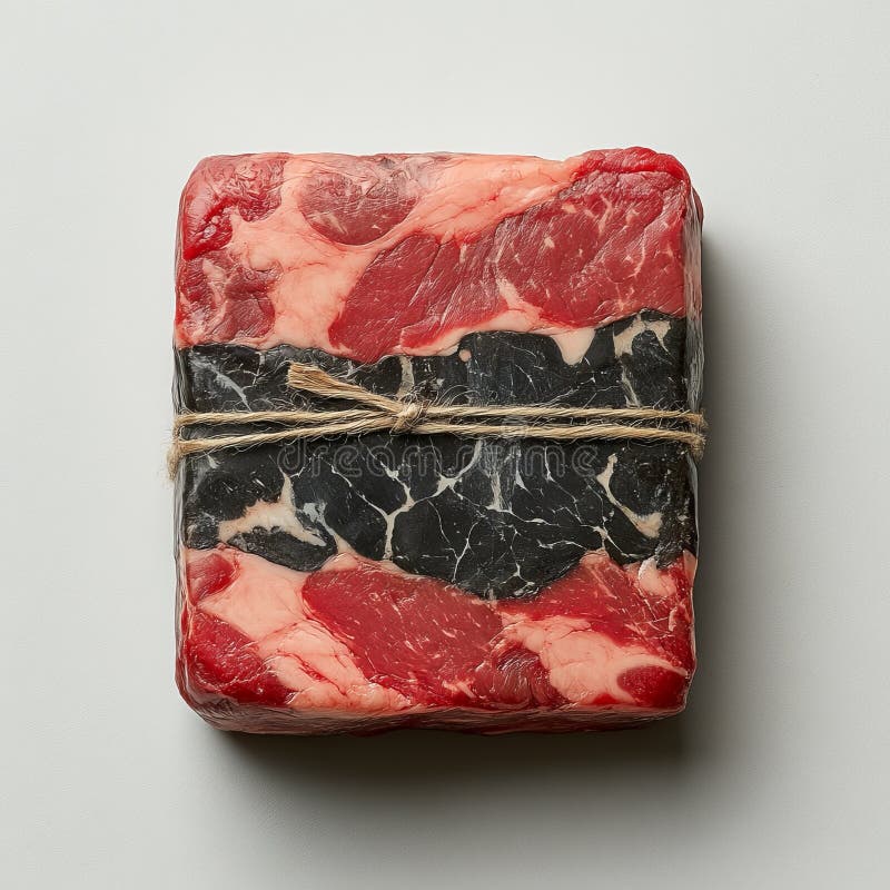 Marbled Meat Wrapped with Twine on White Surface Stock Photo - Image of ...