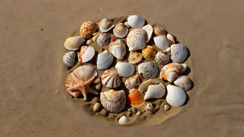Marbled Shells on Sandy Beach, AI-generated Stock Illustration ...