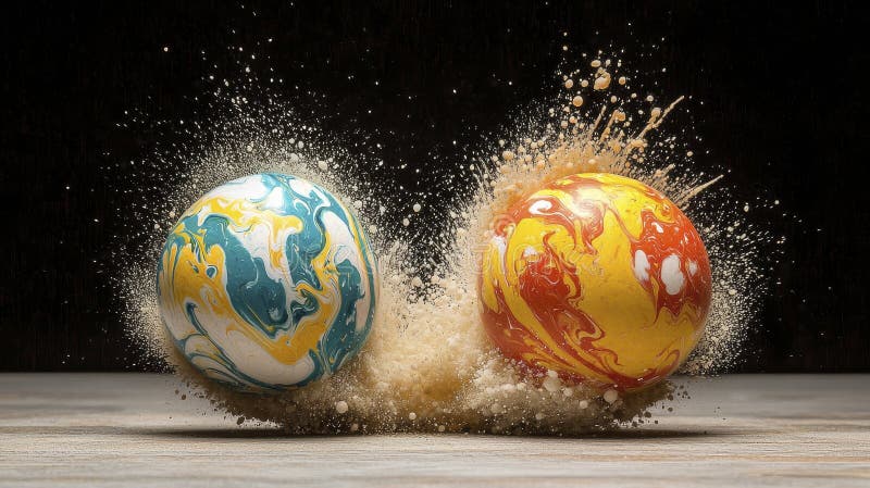 Marbled Spheres Colliding Dynamic Splash of Color and Sand Stock ...
