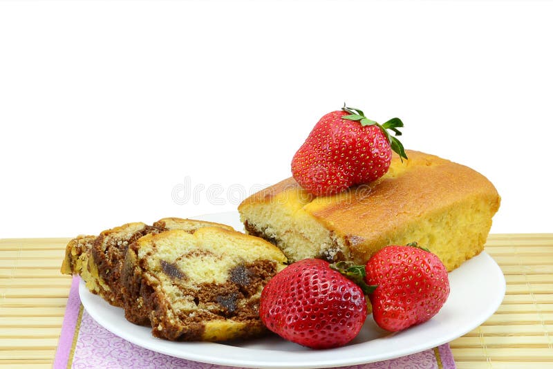 Marbled Sponge Cake and Strawberries Stock Image - Image of cloth ...