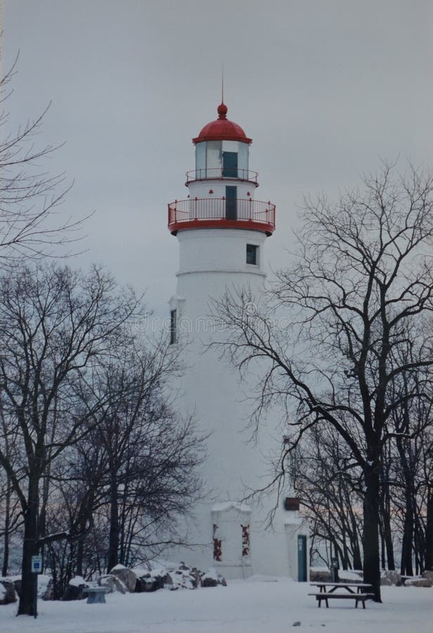 Marblehead Lighthouse Winter Stock Photo - Image of season, lighthouse ...