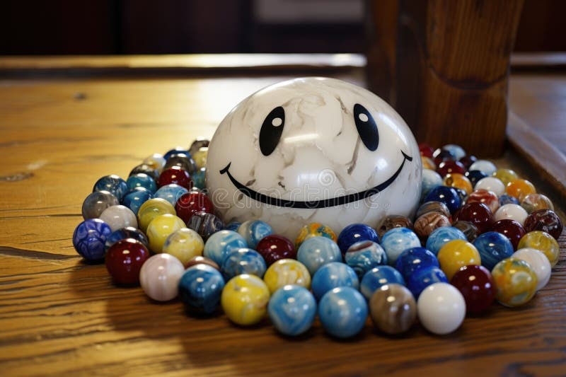 Marbles Arranged in the Shape of a Smiley Face on a Wooden Table Stock ...