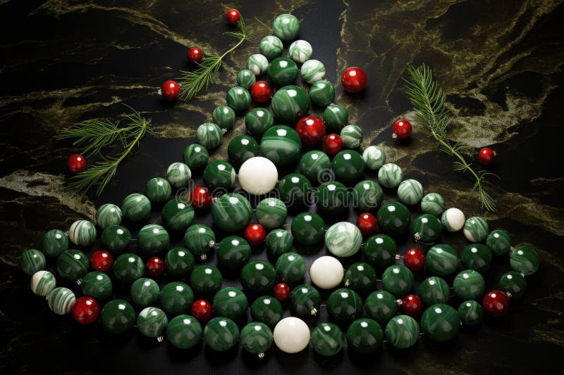 Marbles Forming the Shape of a Christmas Tree on a Green Felt Stock ...