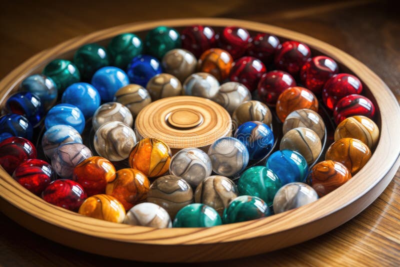 Marbles Forming a Spiral Pattern on a Wooden Table Stock Image - Image ...