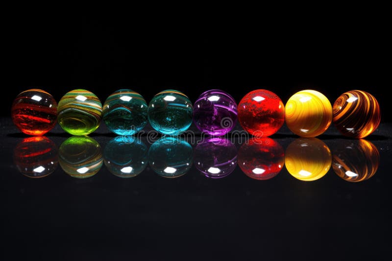 Marbles Lined Up To Form a Vibrant Rainbow on a Black Surface Stock ...