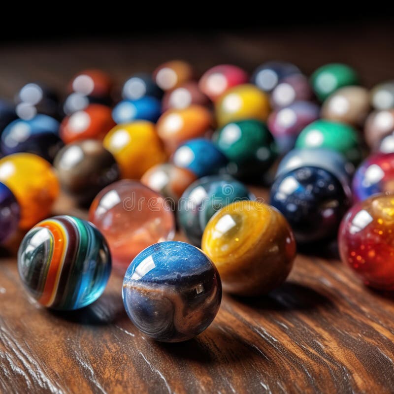 Marbles on Wood Table Generative Ai Stock Illustration - Illustration ...