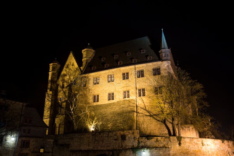 Marburg castle at night stock photo. Image of exterior - 51556554