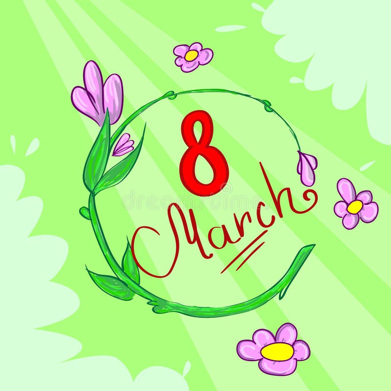 March Banner Green Floewr Leaves Vector Stock Vector - Illustration of ...