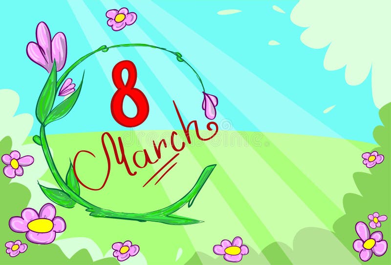 March Banner Green Floewr Leaves Vector Stock Vector - Image: 61285014