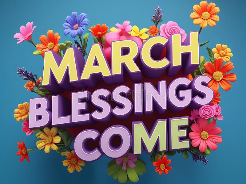 March Blessings Come with Spring Flowers Stock Illustration ...