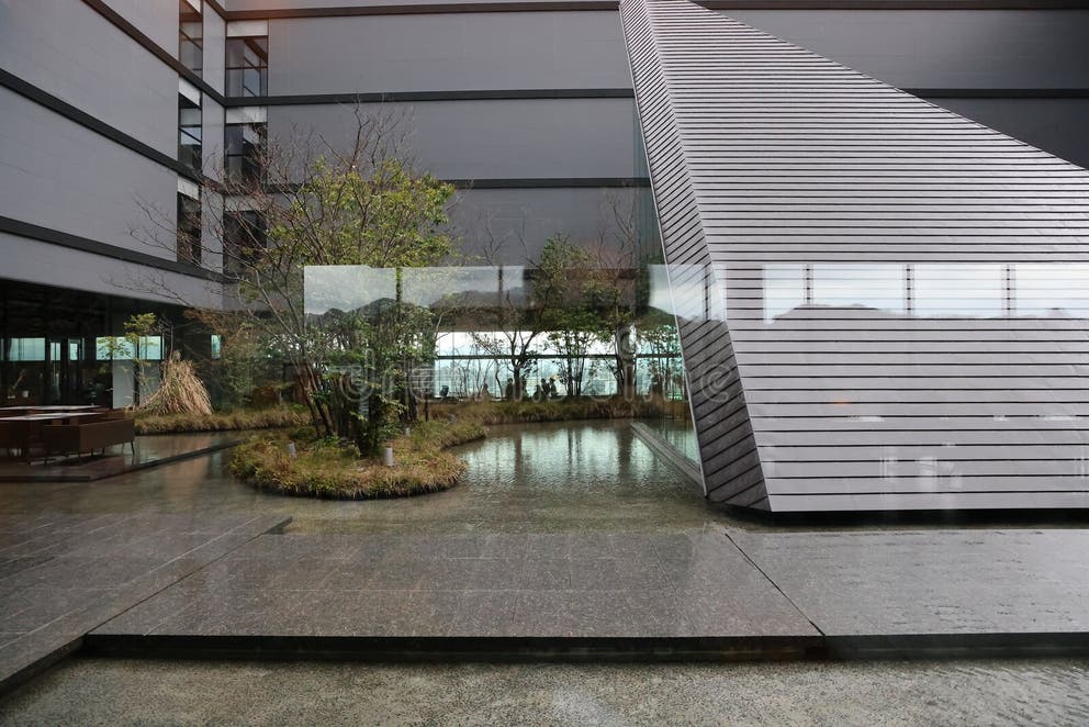 March 24 2025 Building Atrium with Water Features and Greenery, Japan ...