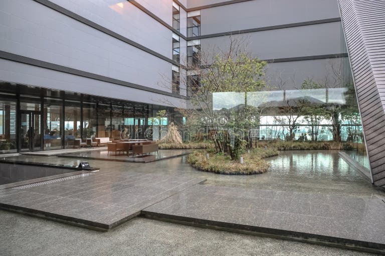 March 24 2025 Building Atrium with Water Features and Greenery, Japan ...