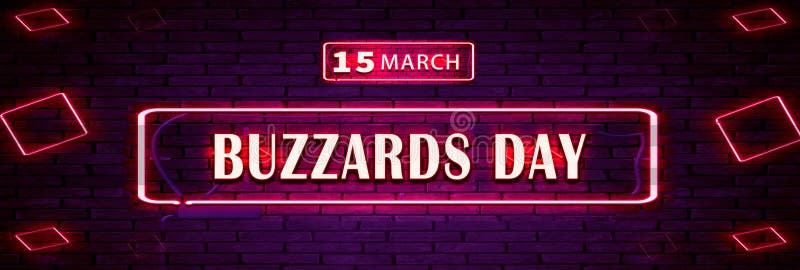 15 March, Buzzards Day, Neon Text Effect on Bricks Background Stock ...
