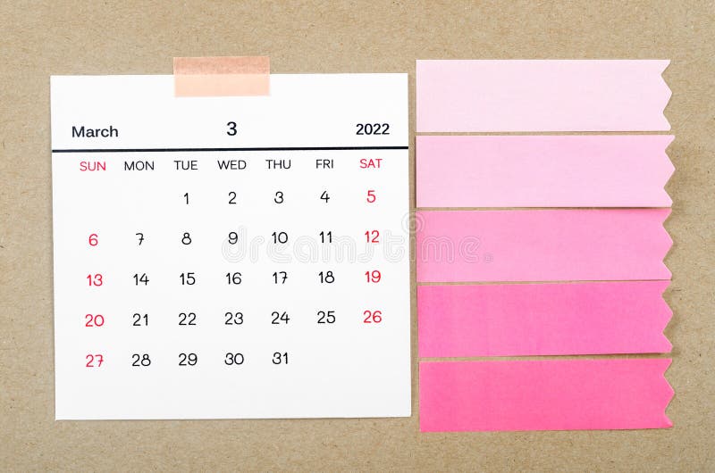 March 2022 Calendar with Blank Adhesive Note Paper Stock Photo - Image ...