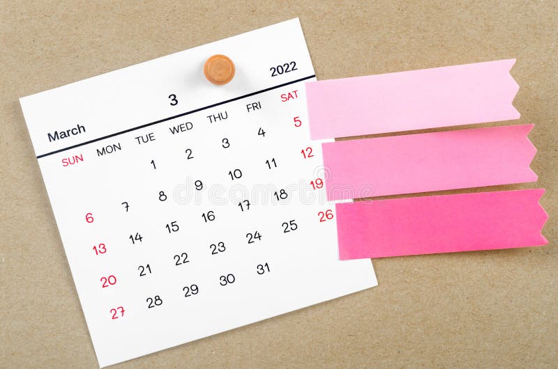 March 2022 Calendar with Blank Adhesive Note Paper Stock Image - Image ...