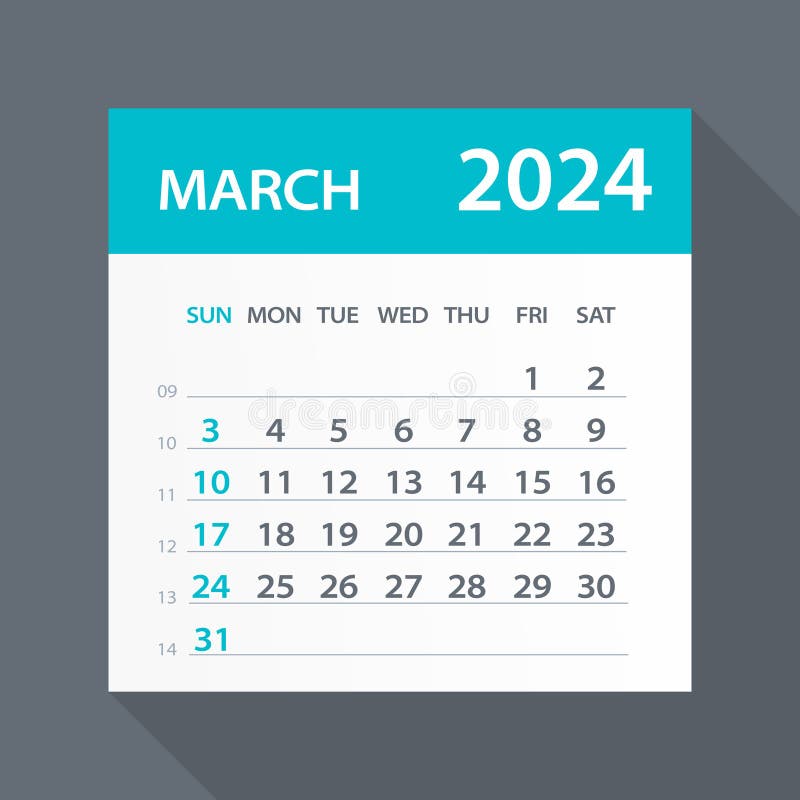 March 2024 Calendar Green Leaf - Vector Illustration Stock Vector ...