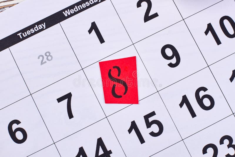 8 march in calendar. stock photo. Image of plan, emotion - 87721840