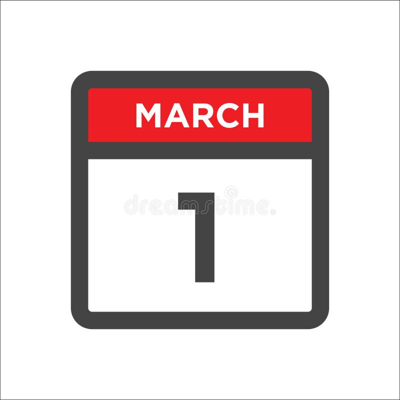 March 1 Calendar Icon with Day of Month Stock Vector - Illustration of ...