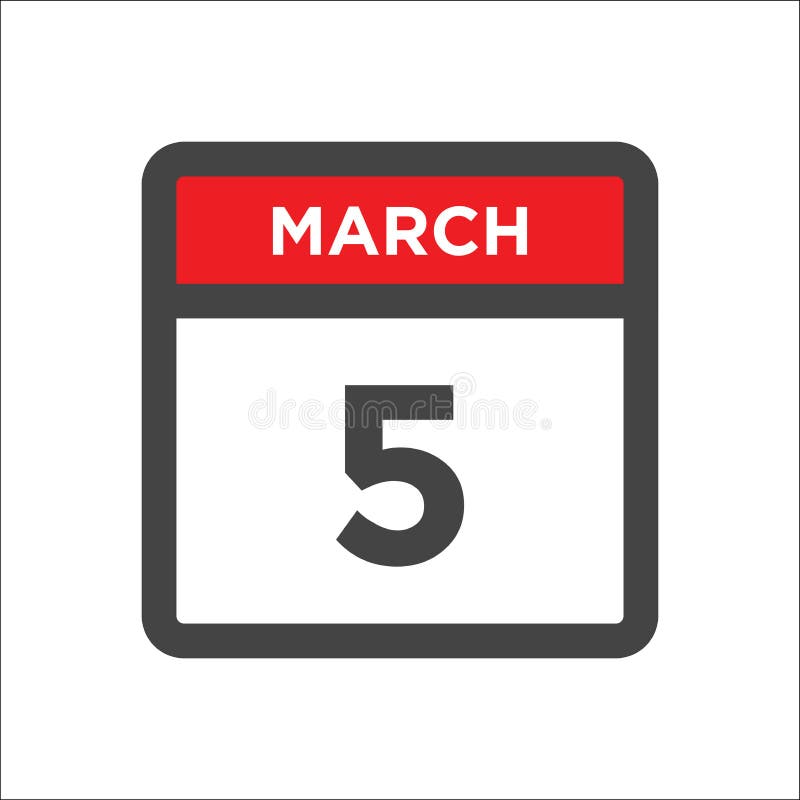 March 5 Calendar Icon with Day of Month Stock Vector - Illustration of ...