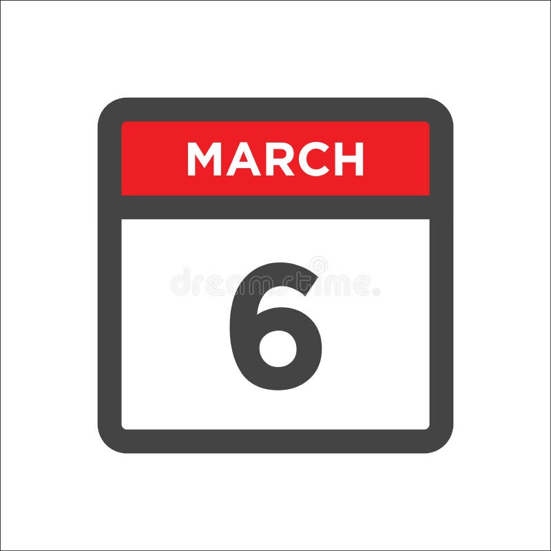 March 6 Calendar Icon with Day of Month Stock Vector - Illustration of ...