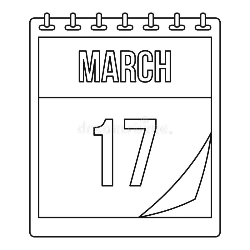 March 17 Calendar Icon, Outline Style Stock Vector - Illustration of ...