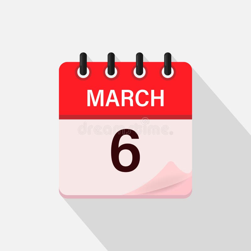 March 6 Calendar Icon with Shadow. Day Month. Flat Vector Illustration ...