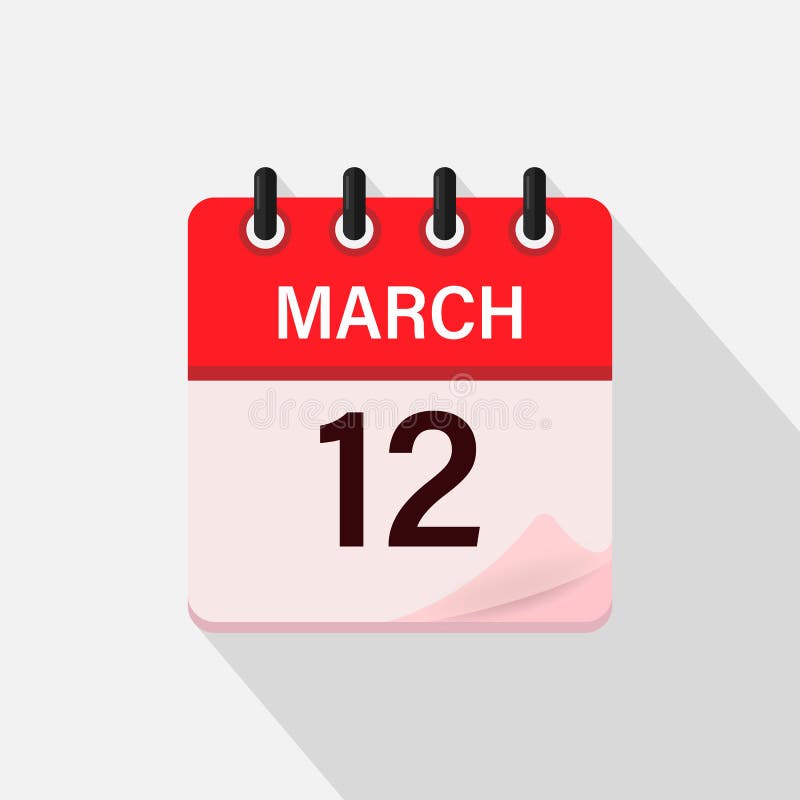 March 12 Calendar Icon with Shadow. Day Month. Flat Vector Illustration ...