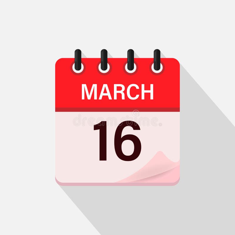 March 16, Calendar Icon with Shadow. Day, Month. Flat Vector ...