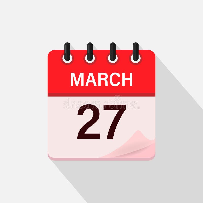 March 27, Calendar Icon with Shadow. Day, Month. Flat Vector ...