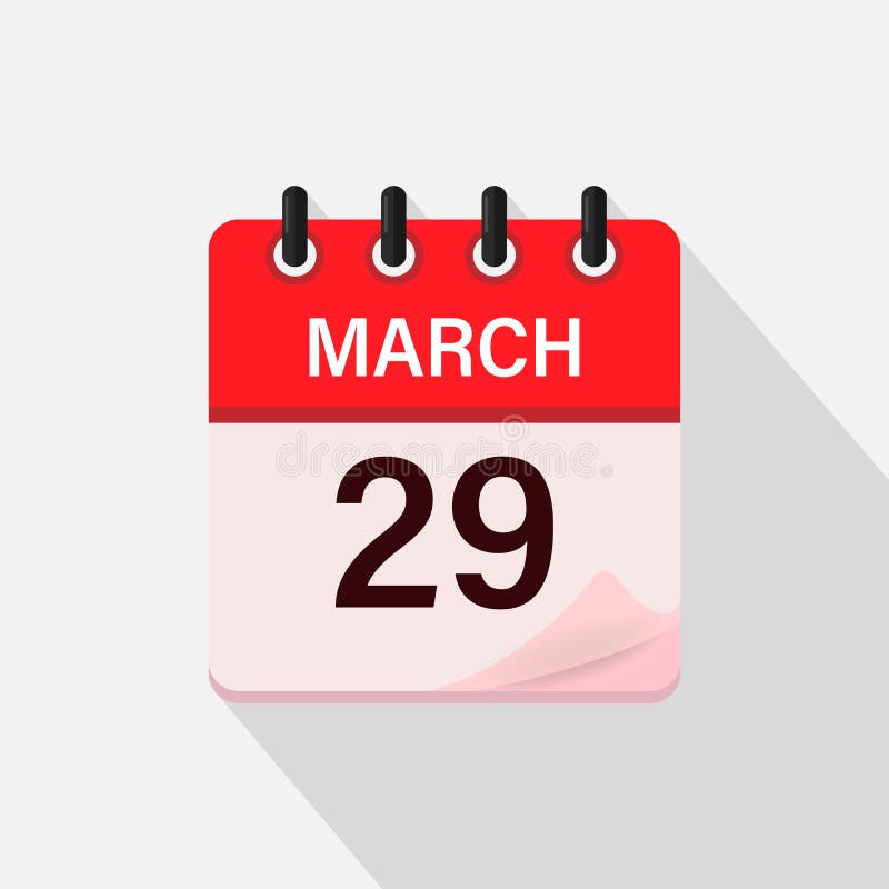 March 29, Calendar Icon with Shadow. Day, Month. Flat Vector ...