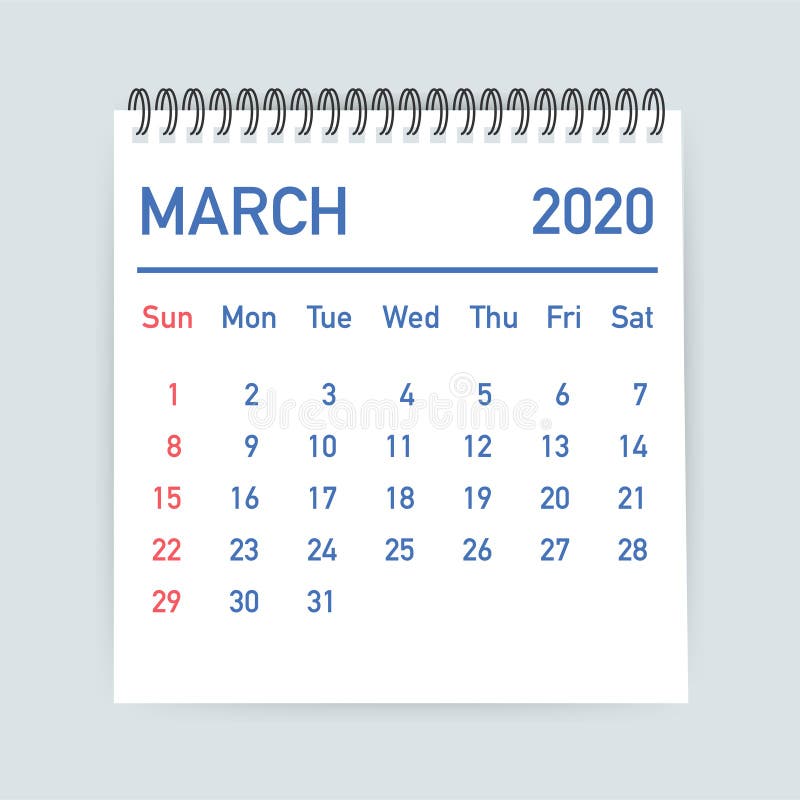 March 2020 Calendar Leaf. Calendar 2020 in Flat Style. Vector ...