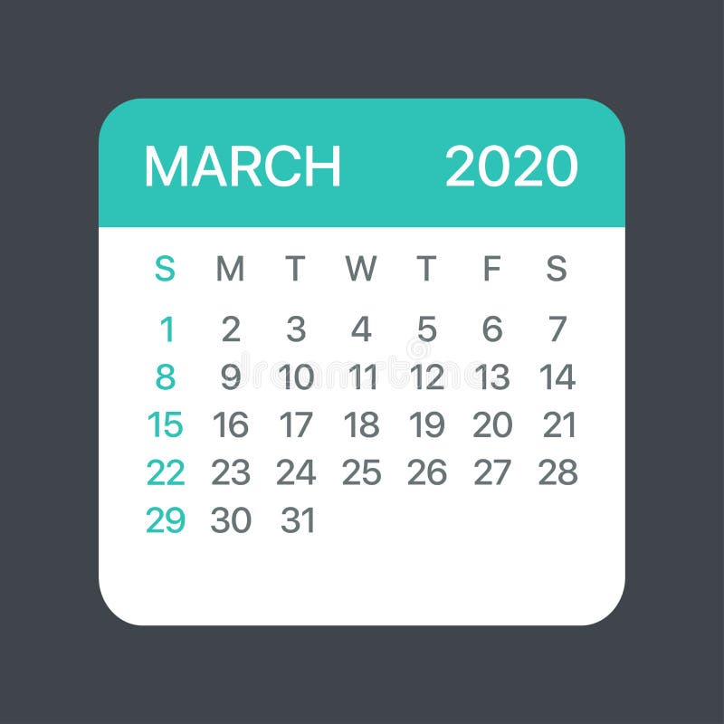 March 2020 Calendar Leaf - Vector Template Graphic Illustration Stock ...