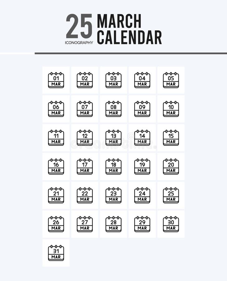 25 March Calendar Outline Icons Pack Vector Illustration Stock Vector ...
