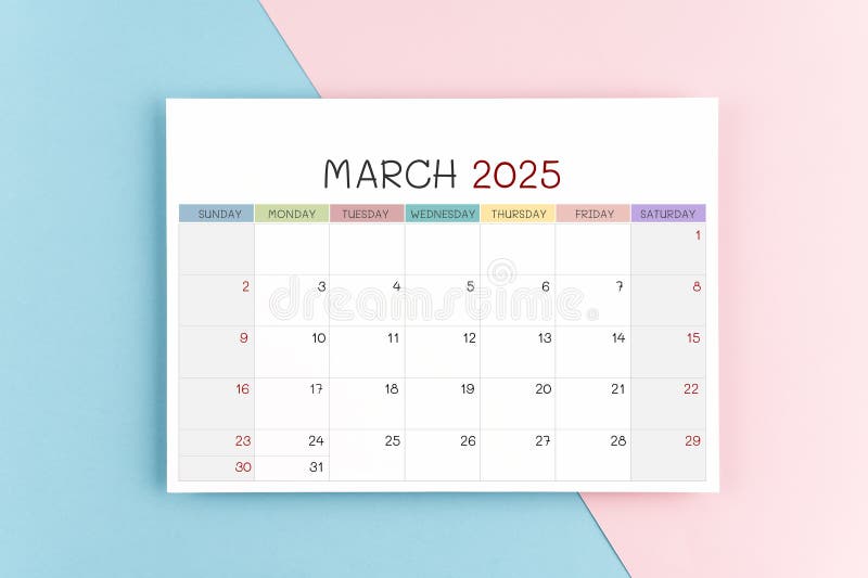 March 2025 Calendar Page Blue Pink Background Stock Photos - Free ...