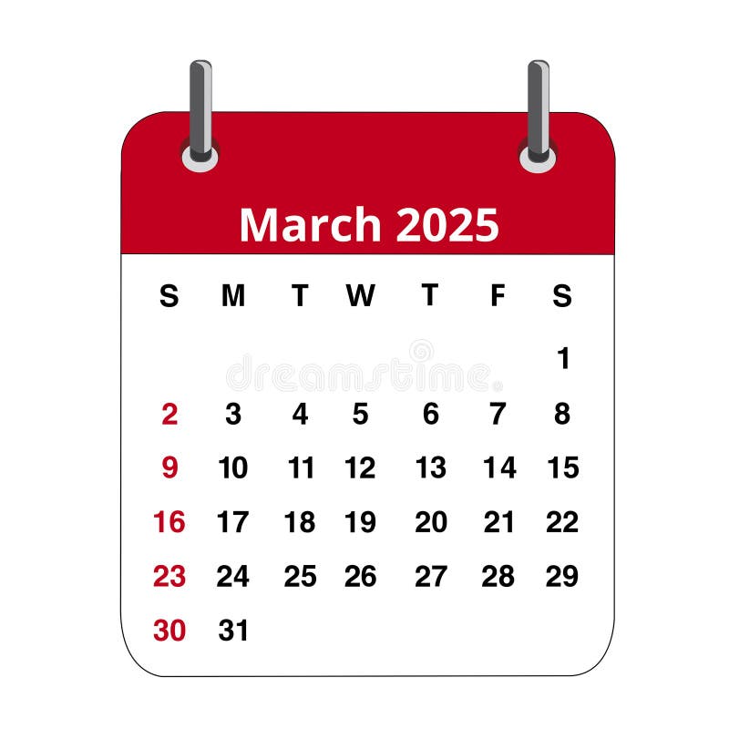 March 2025 Calendar Page Isolated on a White Background Stock Vector ...