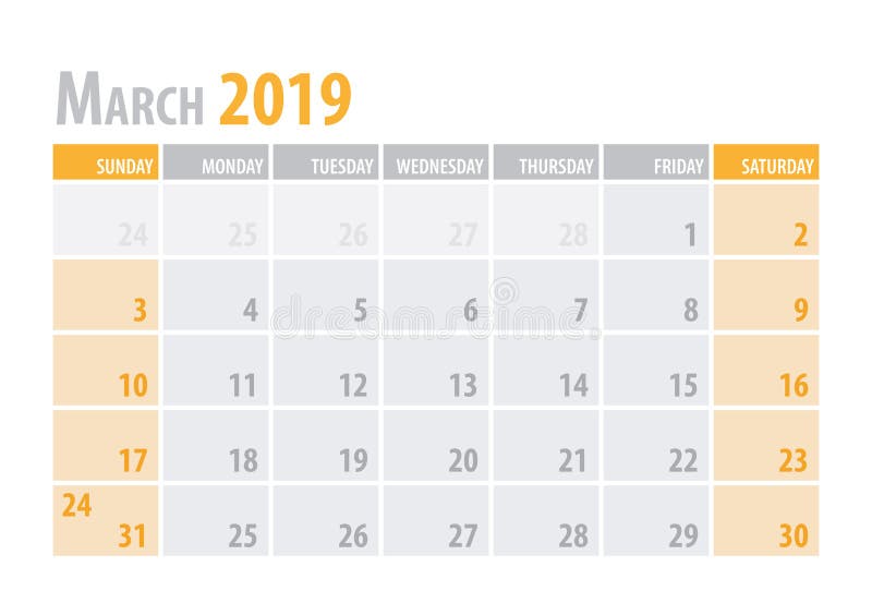 March. Calendar Planner 2019 in Clean Minimal Table Simple Style ...