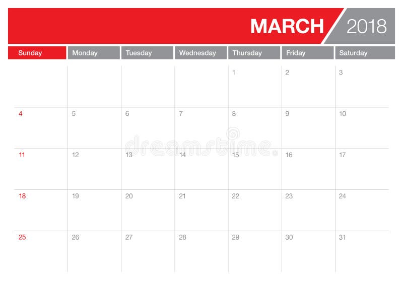 March 2018 Calendar Planner Vector Illustration Stock Vector ...