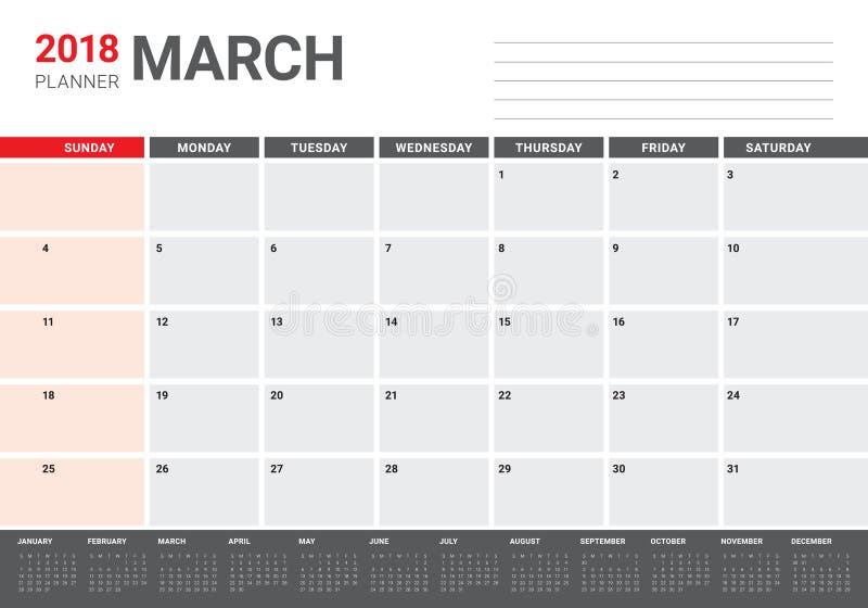 March 2018 Calendar Planner Vector Illustration Stock Vector ...