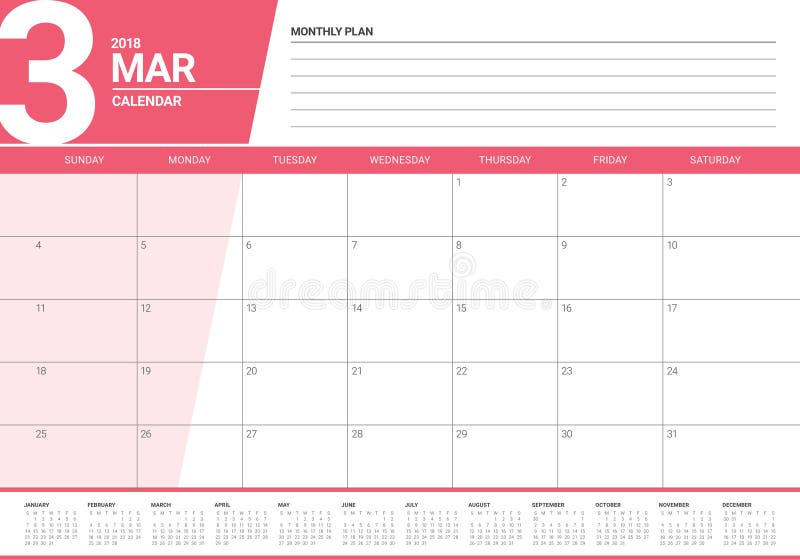 March 2018 Calendar Planner Vector Illustration Stock Vector ...
