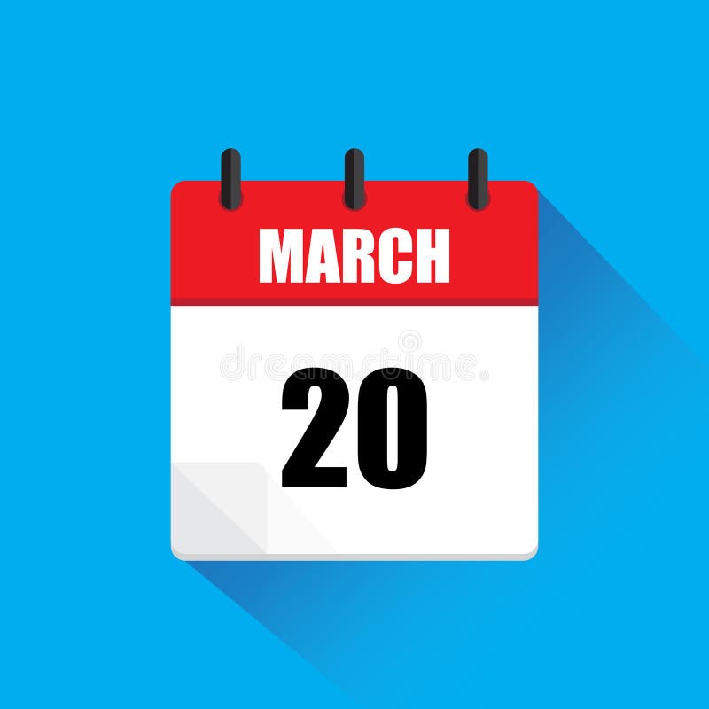 March 20 Calendar. Red and White. Blue Background. Vector Illustration ...