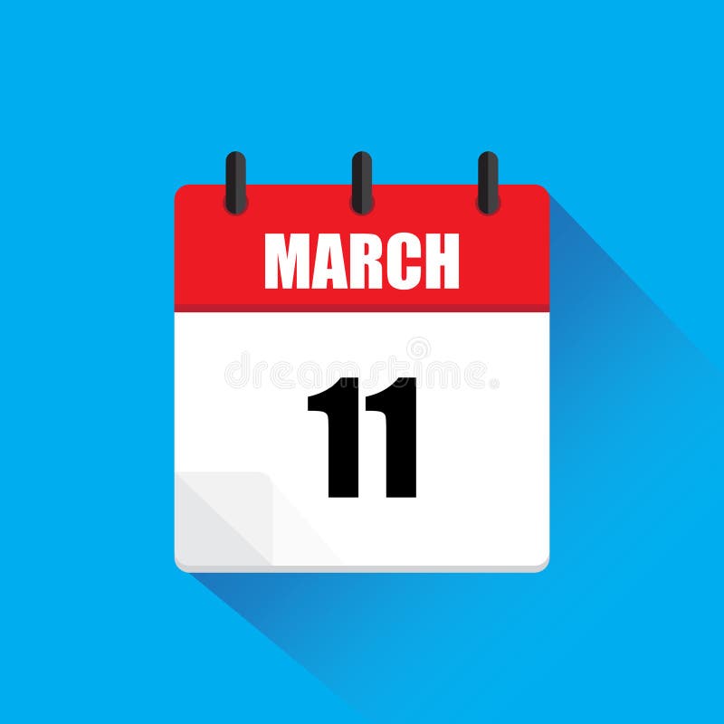 March 11 Calendar. Red and White. Blue Background. Vector Illustration ...