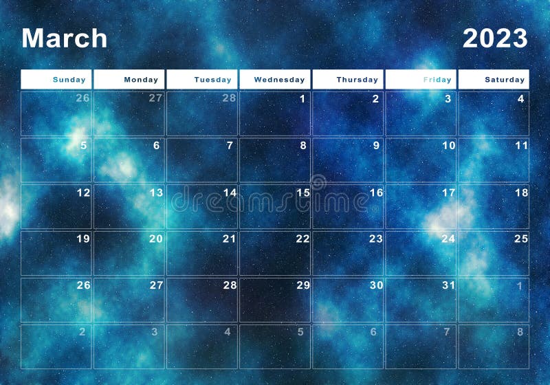 March 2023 Calendar, Week Start Sunday Stock Illustration ...