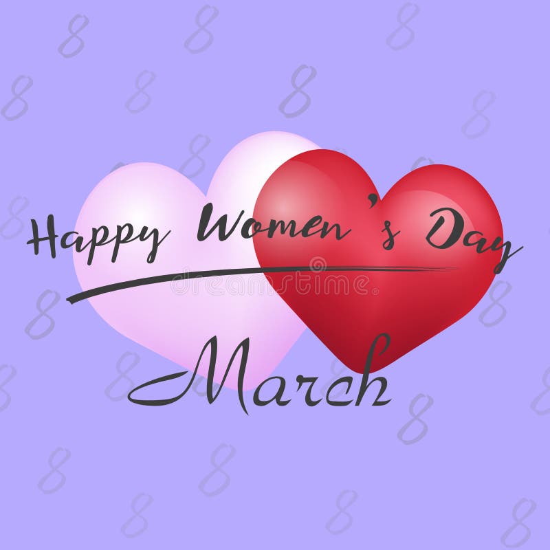 8 March Card with Realistic Heart and Hand Lettering Text. Vector ...