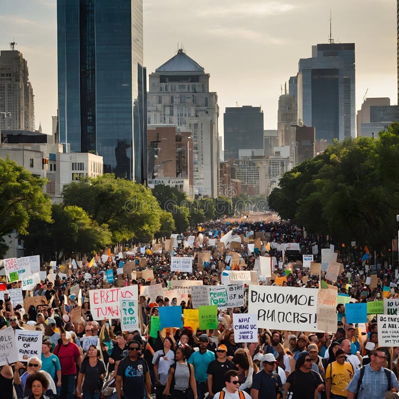 March for Change Against the City Skyline Stock Illustration ...