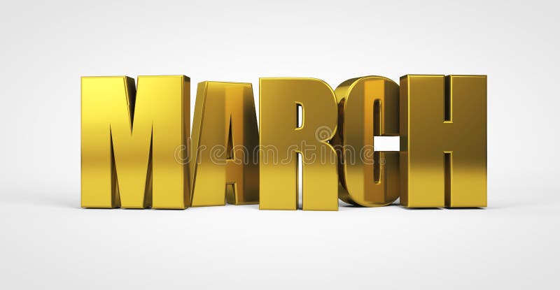 March 3d Gold Text Isolated on White, 3d Render Stock Illustration ...